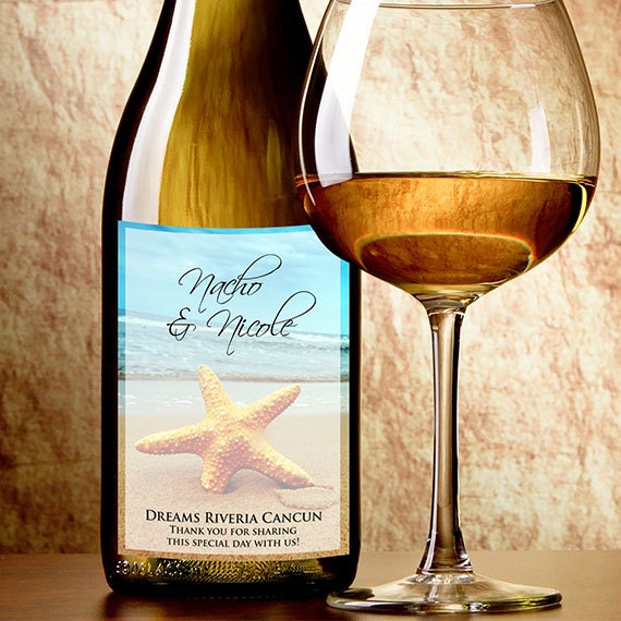 Starfish Wine Labels - Starfish Beach Theme Wedding Favor - Wine Bottle ...