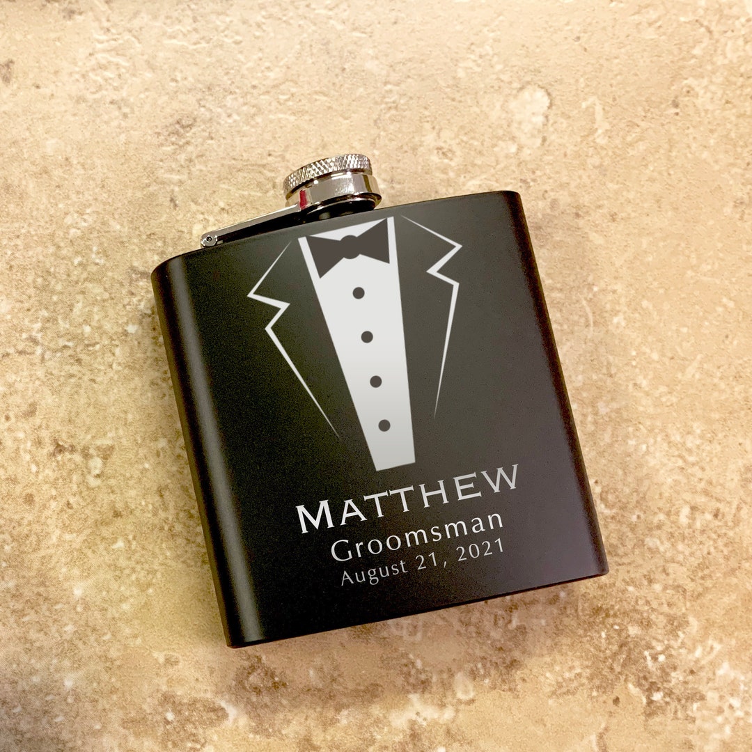 Personalized Black Tuxedo Flask, Personalized Black Flask, Groomsman ...