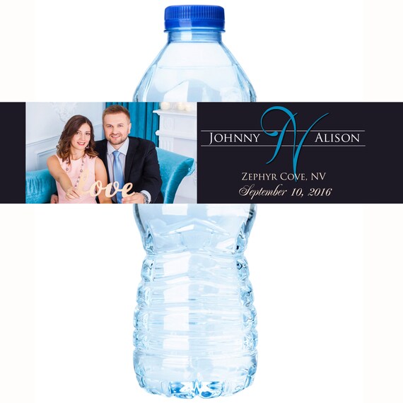 30 Monogram Wedding Monogram Water Labels with Names, Date and Photo ...