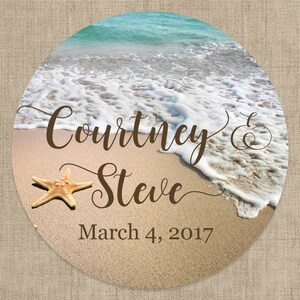 Glossy Round Sticker Label Tags - Beach Theme Wedding Favor & Gift Tags ...