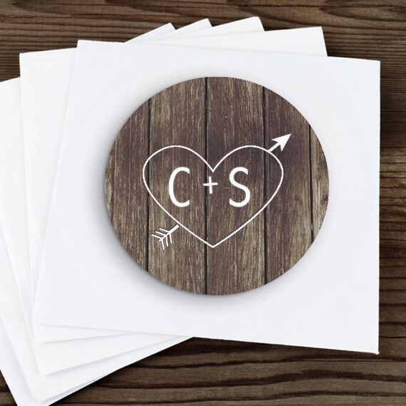Carved Initials Stickers, Custom Labels - Round Wedding labels - Bridal ...