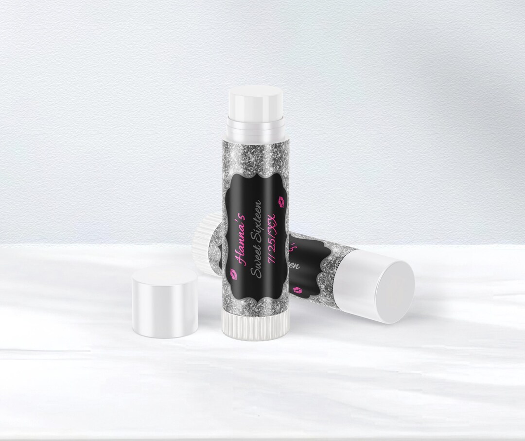 Personalized Birthday Lip Balm Labels - Faux Silver Glitter, Your ...