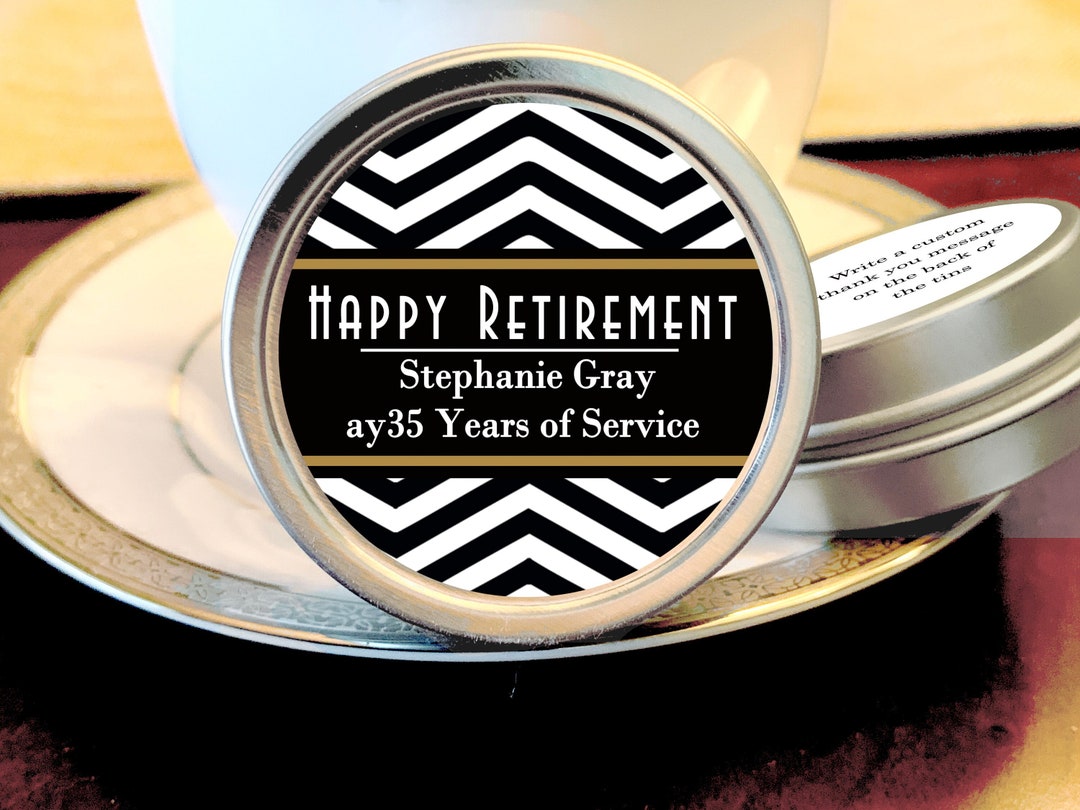 Personalized Retirement Mint Tins - Black Chevron Retire Mints Favors ...
