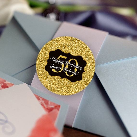 Gold Glitter Birthday Stickers, Custom Birthday Labels - Round labels ...