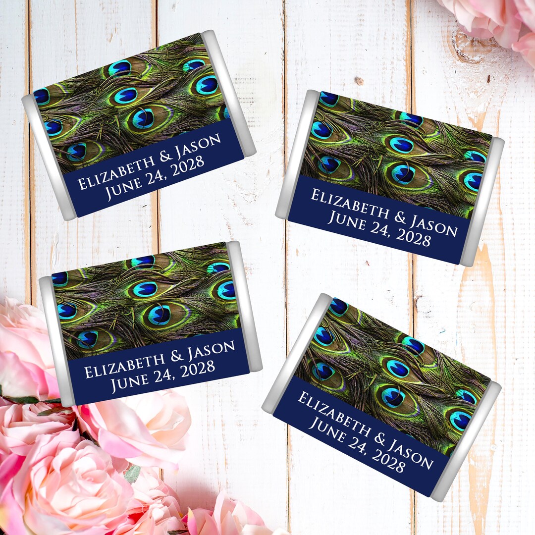 Personalized Peacock Feather Candy Bar Labels | Wedding Favors - Etsy