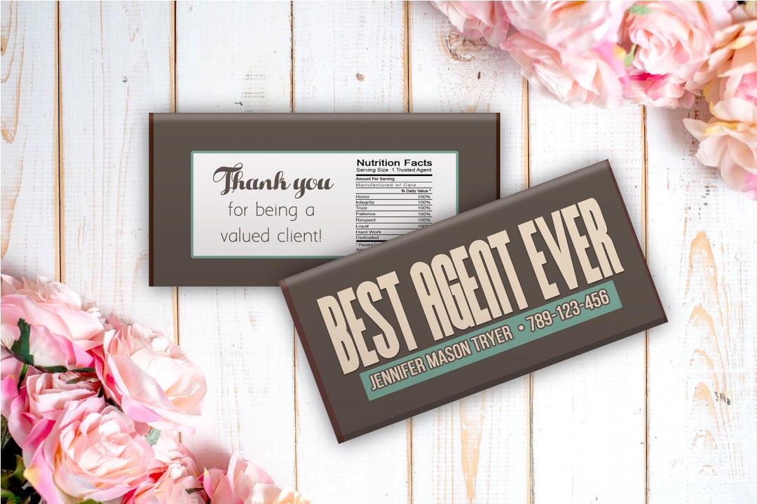Large Personalized Best Agent Ever Real Estate Custom Candy Bar ...