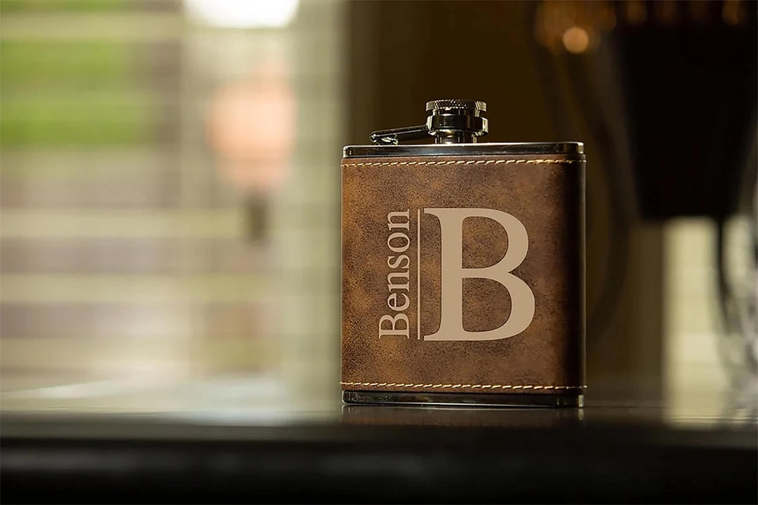 Personalized Engraved Rustic Leather Flask, Gift for Him, Gift for ...
