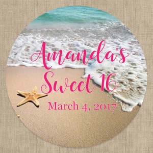Glossy Round Sticker Label Tags - Beach Theme Wedding Favor & Gift Tags ...