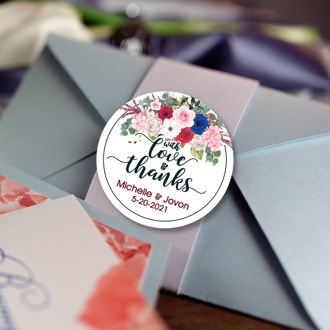 With Love and Thanks Thank You Stickers Personalized Color Coordinated ...