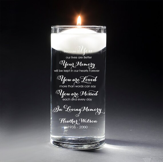 Because of You Personalized Floating Memorial Vase, In Loving Memory ...