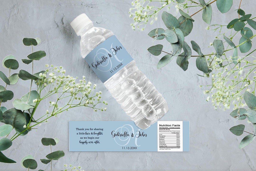 Monogram Wedding Water Bottle Labels, Custom Colors, Glossy Wraps - Etsy