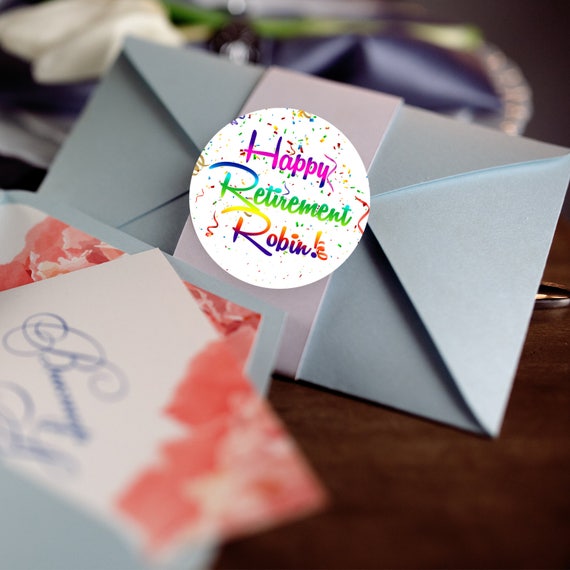 Retirement, Custom Labels - Round Retirement labels -Confetti stickers ...