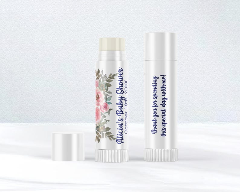 Personalized Pink Rose Lip Balm Labels: Weddings, Showers, Birthdays ...