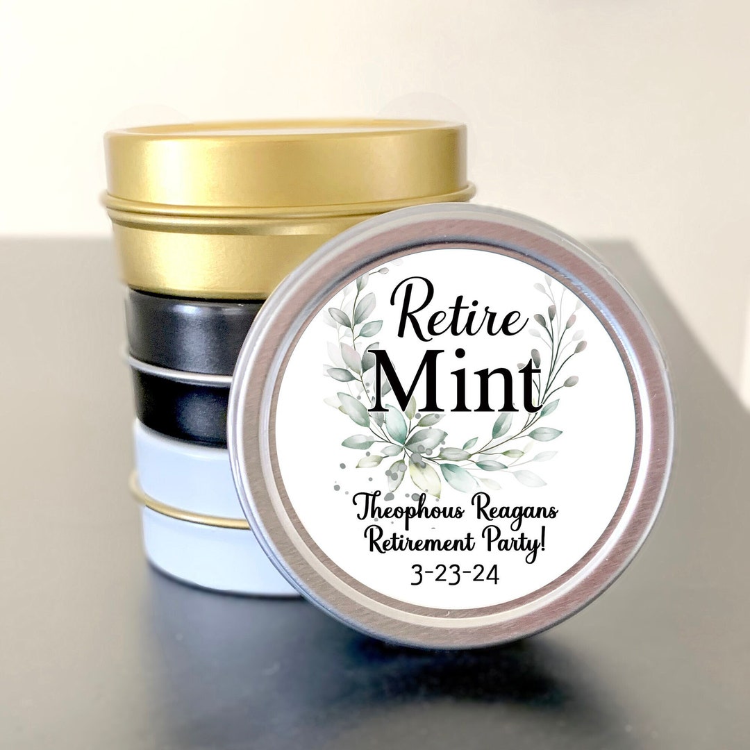 Personalized Retirement Mints - Retire Mint - Eucalyptus Retirement Tin ...