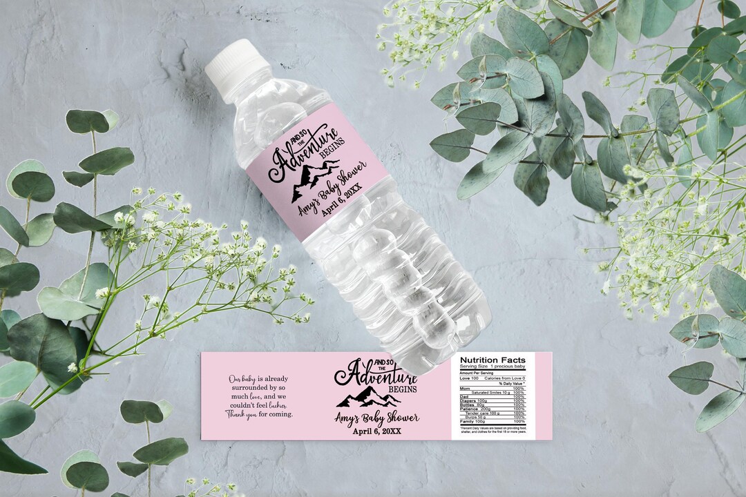 Printed Baby Shower Water Bottle Labels | the Adventure Begins ...