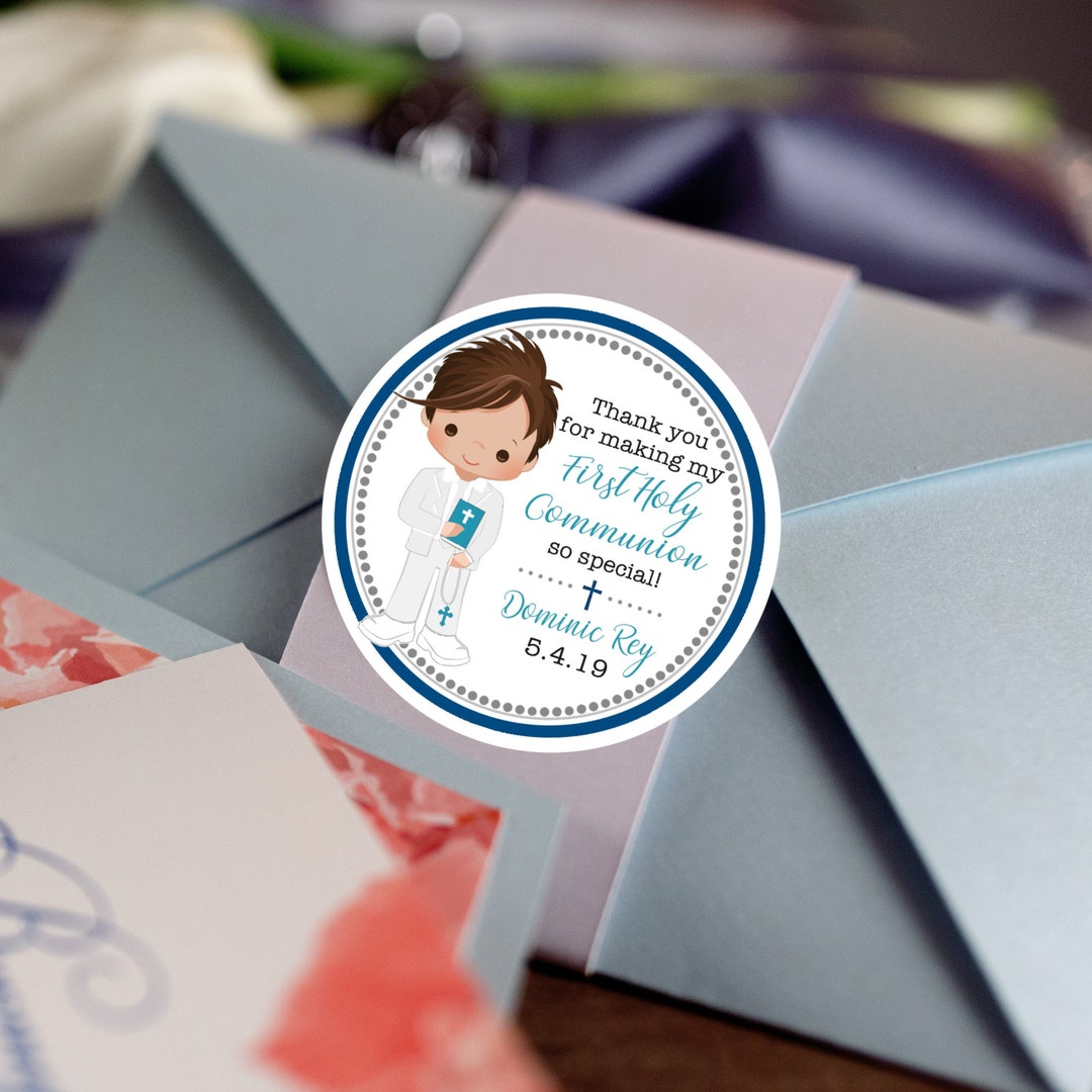 First Holy Communion, Round Stickers, Boys Holy Communion Stickers ...
