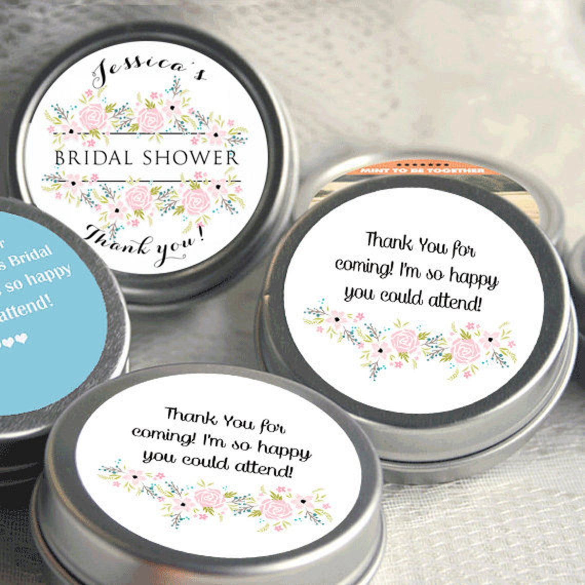 Personalized Bridal Shower Mint Tins Pink Flowers Bridal - Etsy