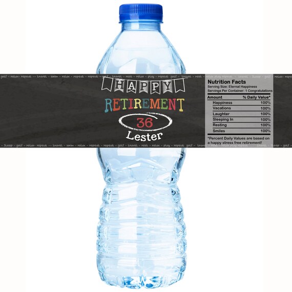 30 Personalized Retirement Chalkboard Theme Water Bottle Labels ...