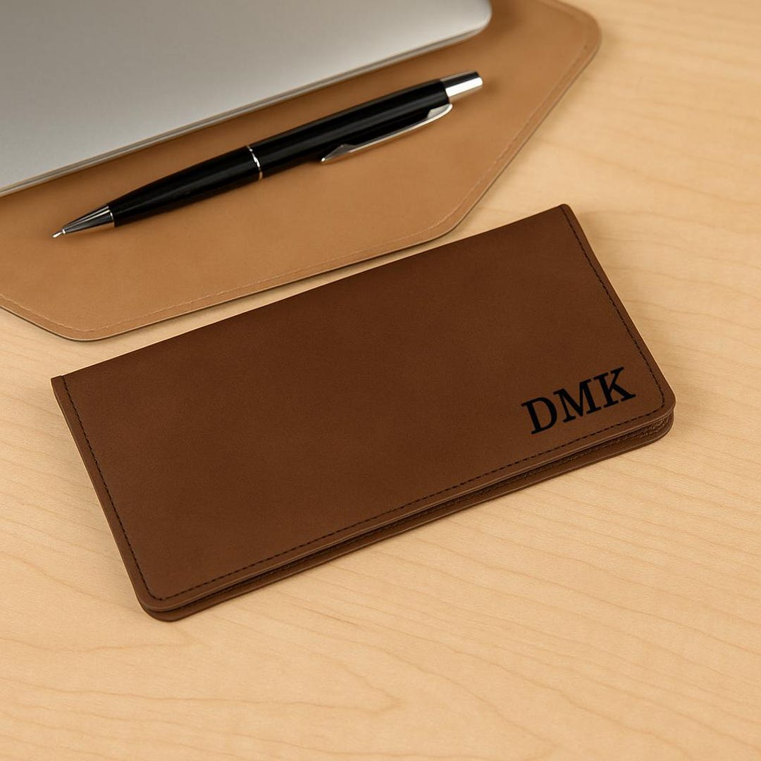 Personalized Leather Checkbook Cover · Custom Engraved Monogram ...