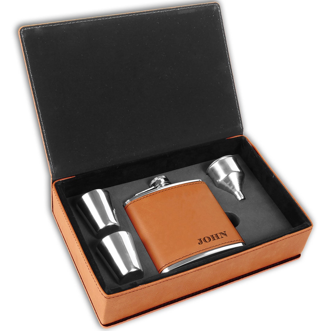 Personalized 6 Oz Rawhide Flask Gift Set Drinking Gift Set Groomsmen ...