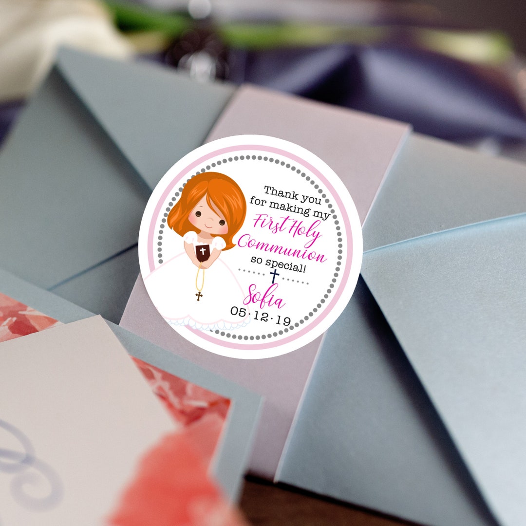 First Holy Communion, Round Stickers, Girls Holy Communion Stickers ...