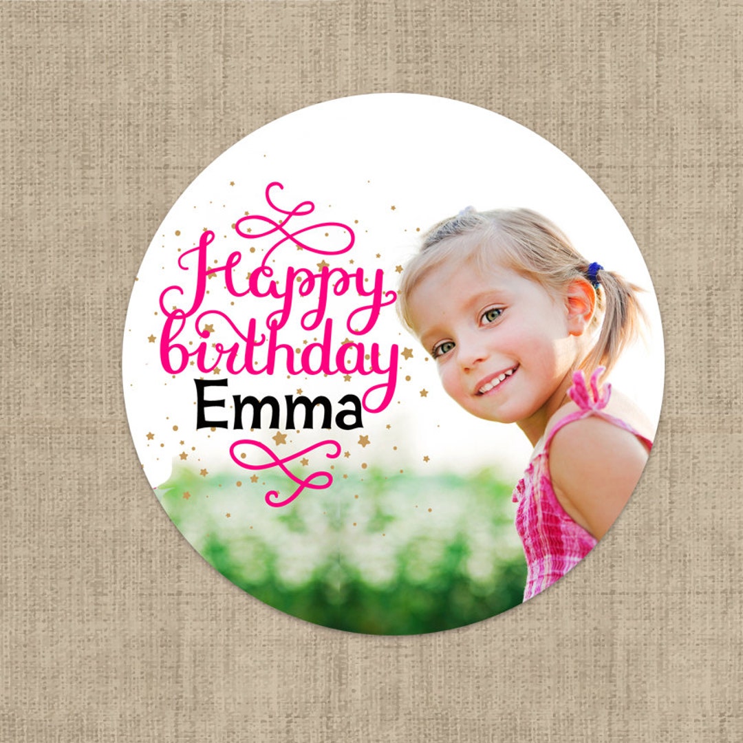 Birthday Photo Stickers, Custom Birthday Labels - Round Birthday Labels ...