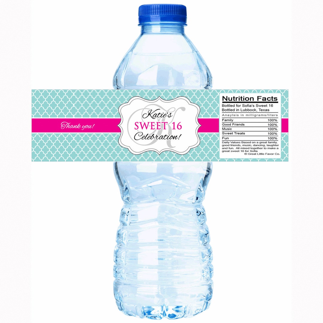 30 Monogram Qua-trefoil Sweet 16 Water Bottle Labels Sweet 16 Water ...