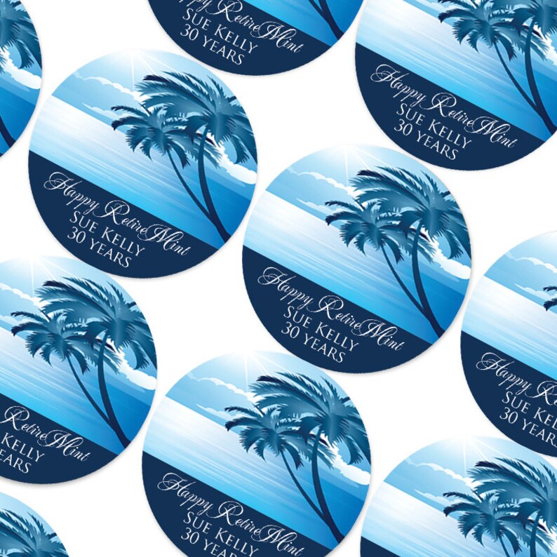 Retirement Stickers - Beach Theme - Palm Tree - Retirement Favors ...