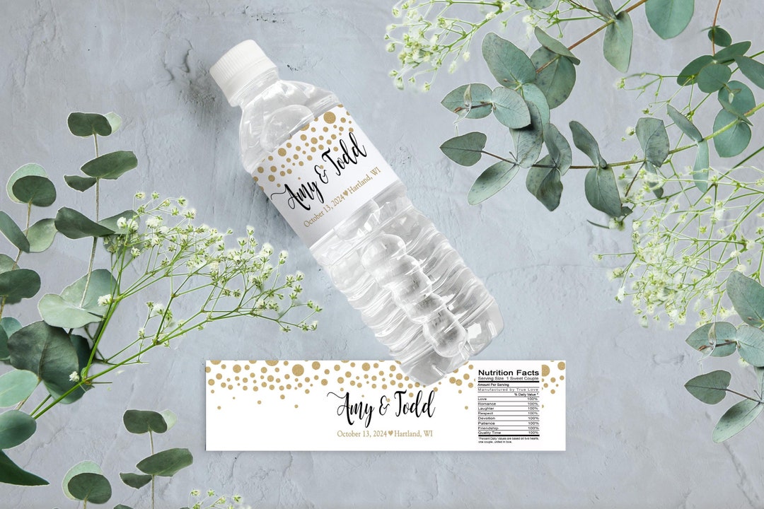 30 Printed Water Bottle Labels | Gold Dots | Waterproof, Smudge Proof ...