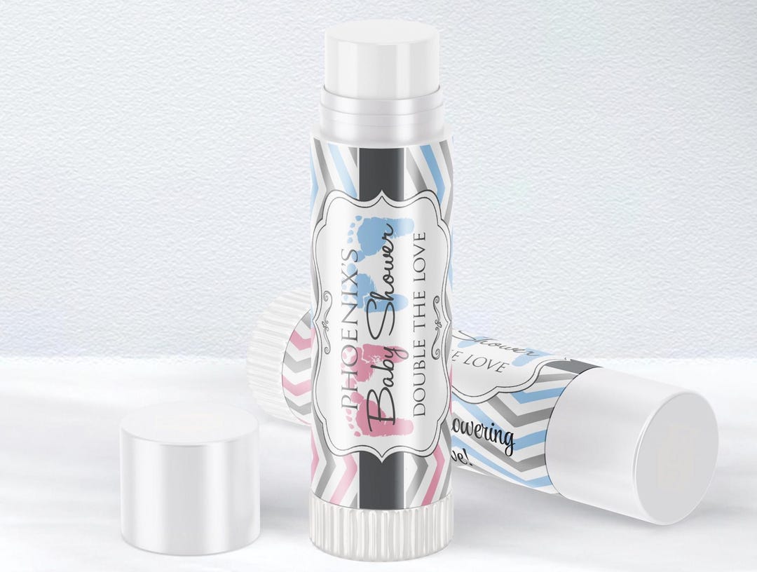 Personalized Twins Baby Shower Lip Balm Labels - Pink/blue Chevrons ...