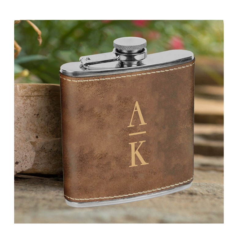 Personalized Rustic Brown Leather Flask Groomsmen Flask - Etsy