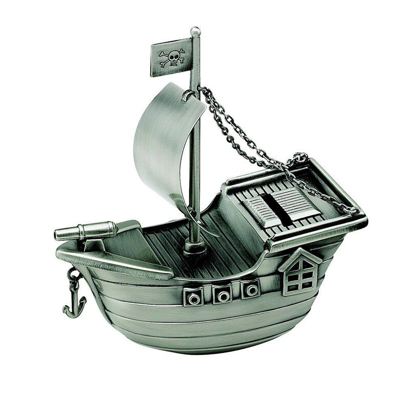Personalized Pirate Ship Coin Bank – Engraved Pewter Ring Bearer Gift ...