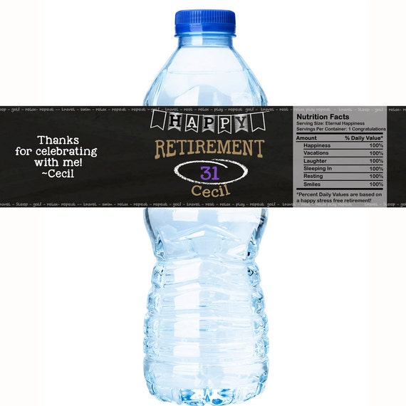 30 Personalized Retirement Chalkboard Theme Water Bottle Labels ...