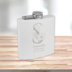 Personalized Matte White Flask | Custom Flask | Engraved Pink Flask ...