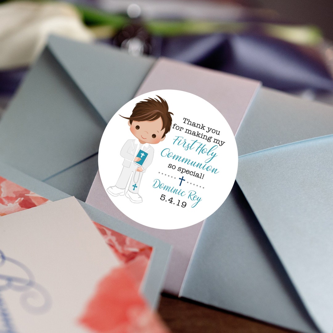 First Holy Communion, Round Stickers, Boys Holy Communion Stickers ...