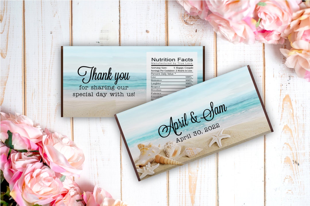 Personalized Beach Wedding Chocolate Bar Stickers - Set of 12 - Etsy