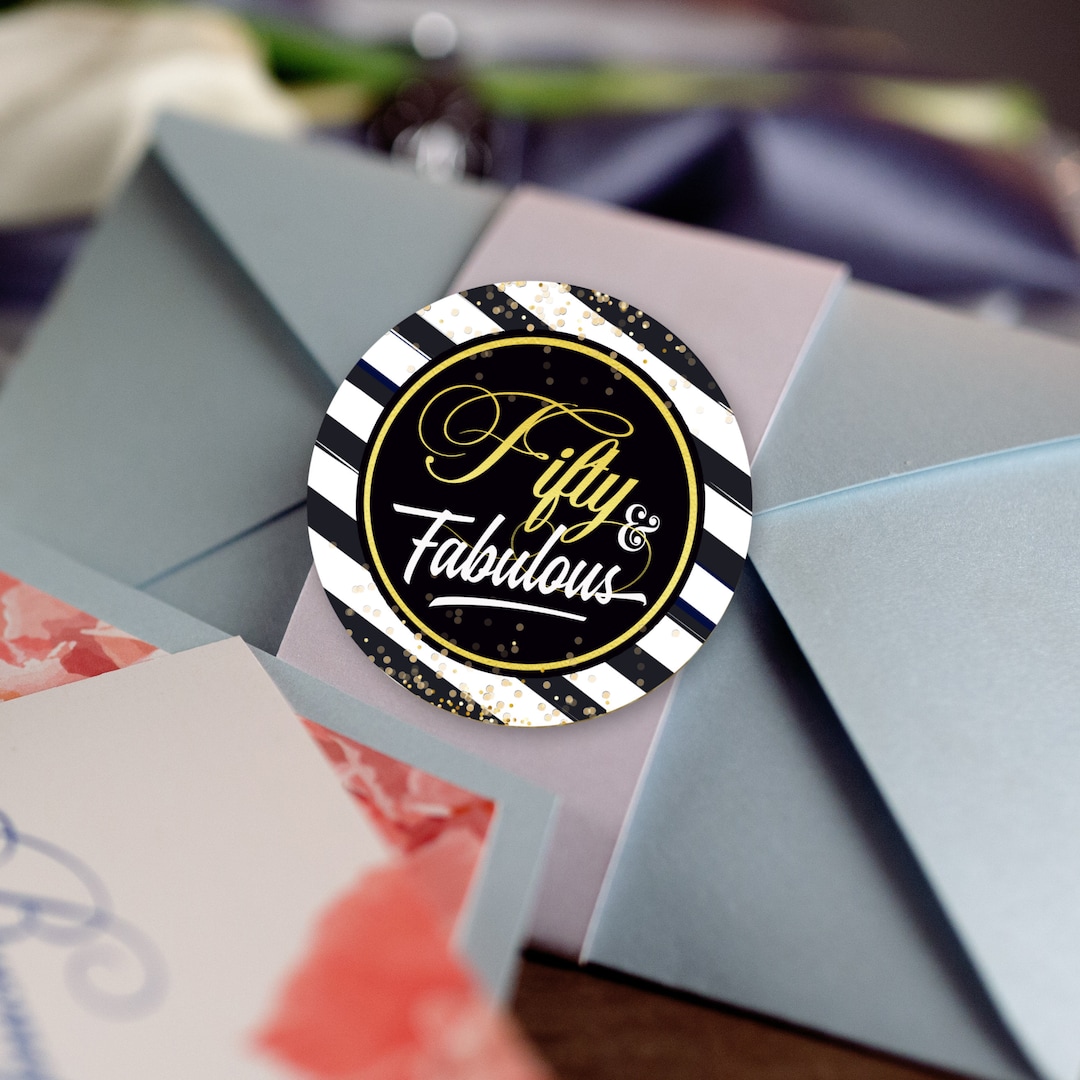 FIFTY & FABULOUS Labels | 50 and Fabulous Birthday Stickers | Round ...