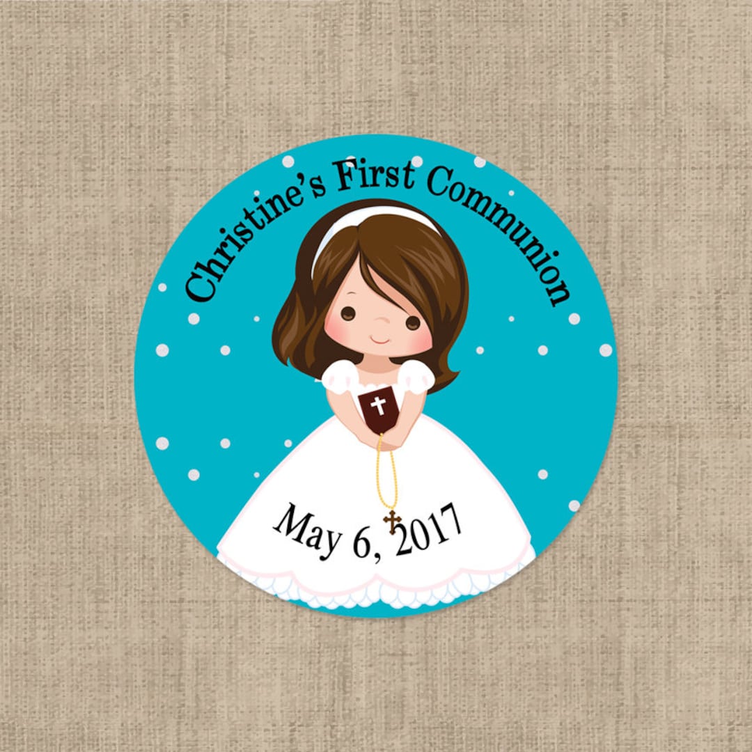 First Holy Communion, Round Stickers, Girls Holy Communion Stickers ...