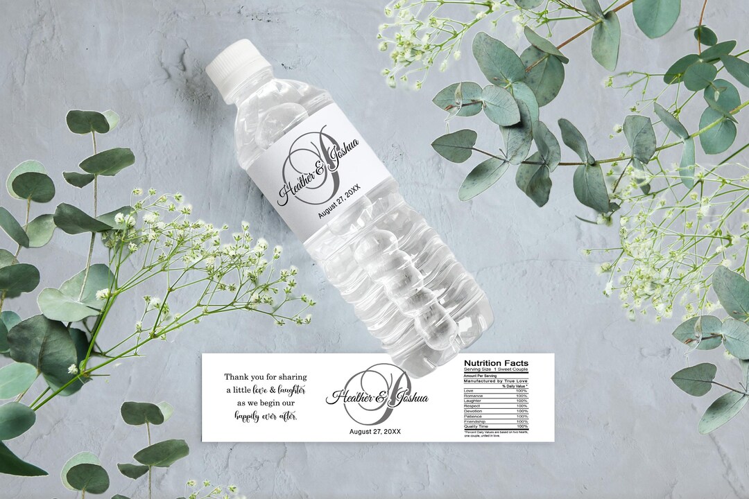 Printed Water Bottle Labels | Custom Script Monogram | Waterproof ...