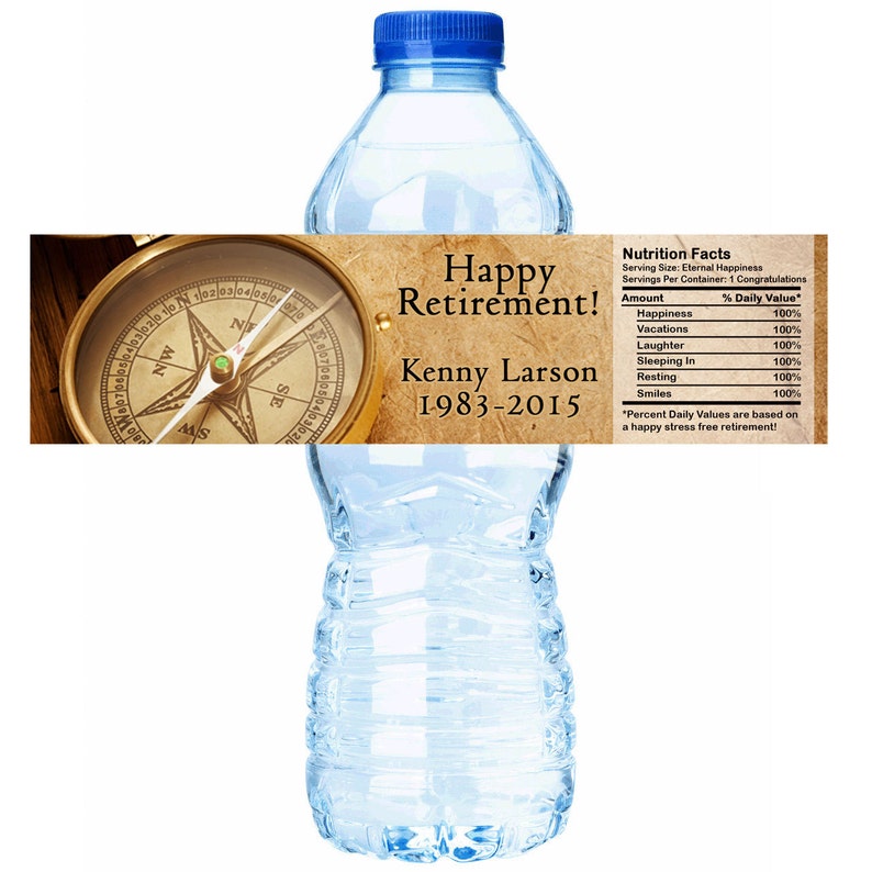 30 Personalized Compass Retirement Water Bottle Labels - Etsy