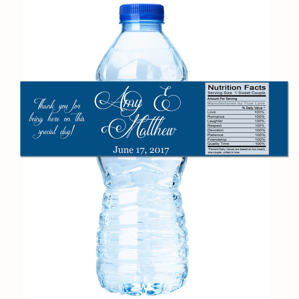 30 Thank You Personalized Wedding Water Bottle Labels Blue | Etsy