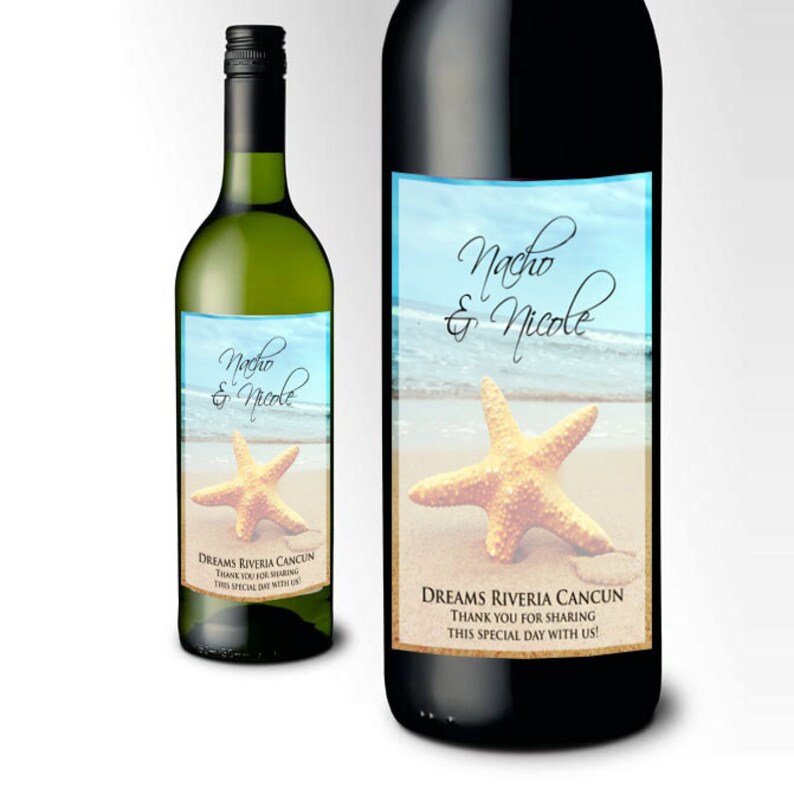 Starfish Wine Labels Starfish Beach Theme Wedding Favor | Etsy