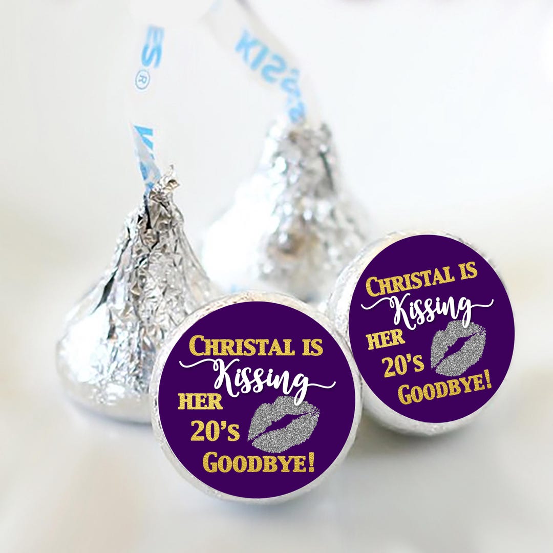 Kissing 20s Goodbye Candy Stickers: Purple & Gold Birthday Favors (108 ...