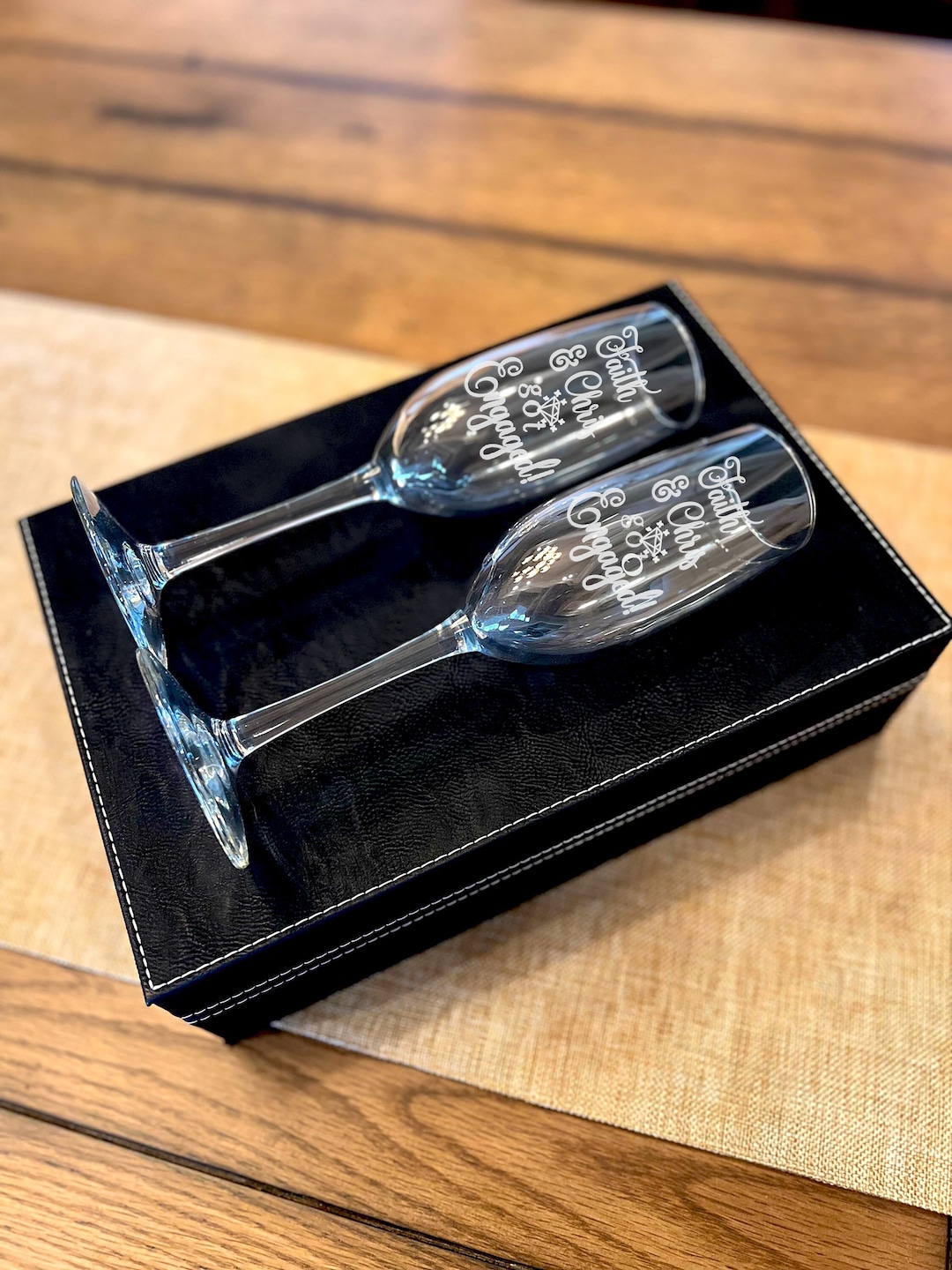 Just Engaged Personalized Champagne Glasses - Custom Engraved ...