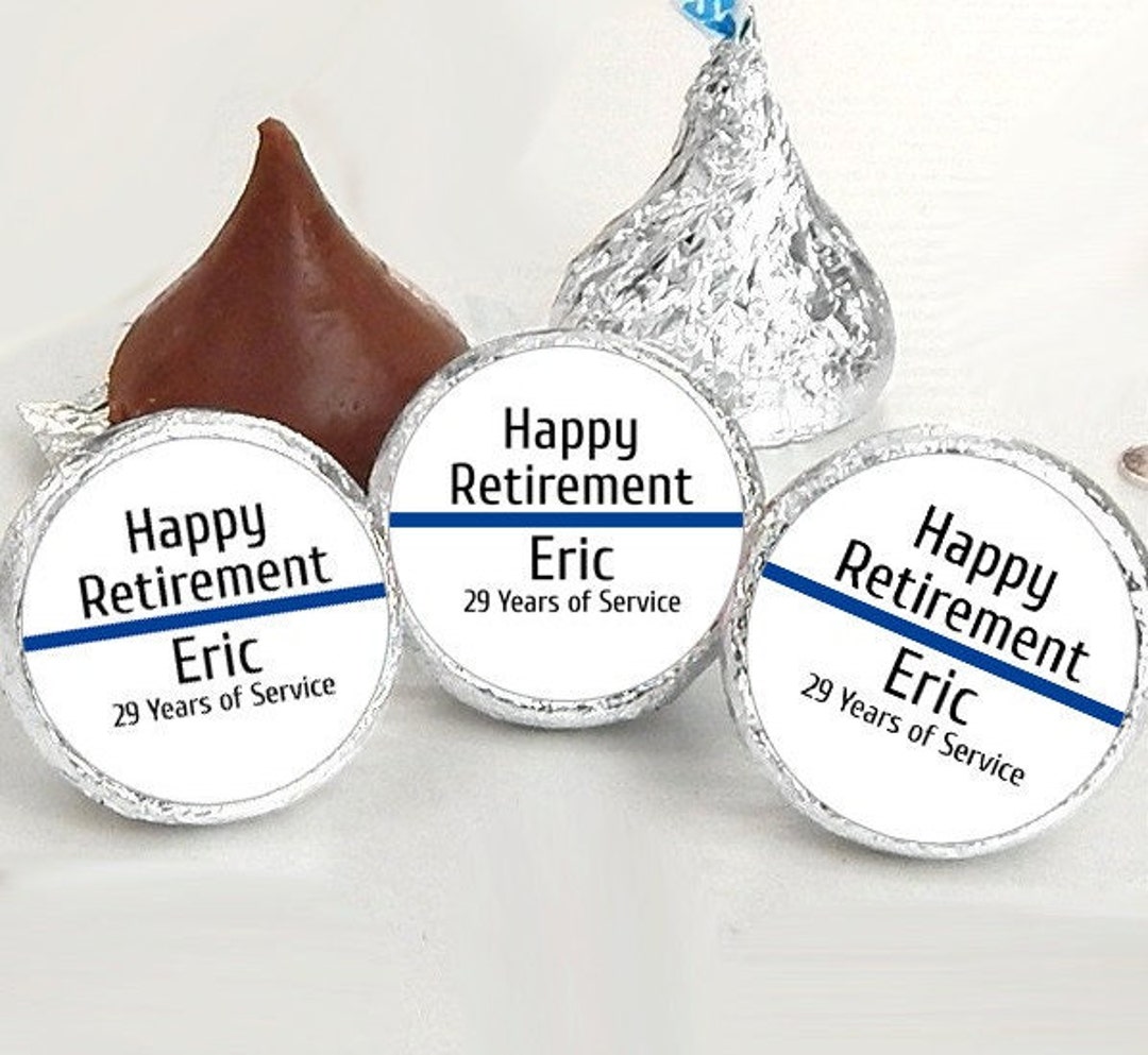 PRINTED 3/4 Round Candy Stickers Happy Retirement Stickers Kiss Party ...