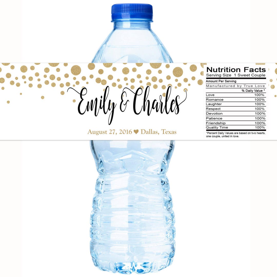 30 Printed Water Bottle Labels Gold Dots Waterproof, Smudge Proof, Peel ...