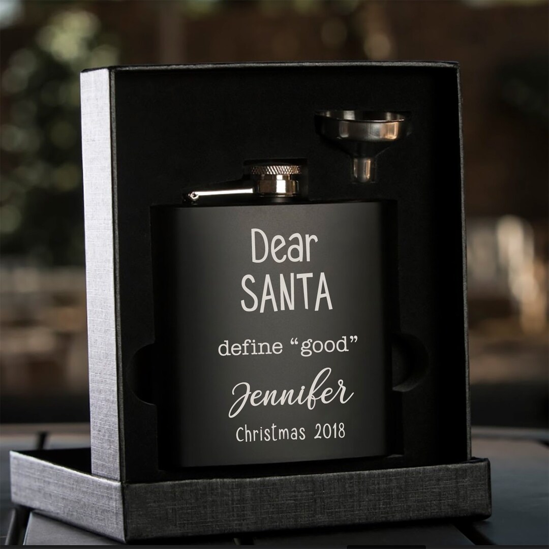 Personalized Black Hip Flask With Funnel, Dear Santa Flask, Stocking ...