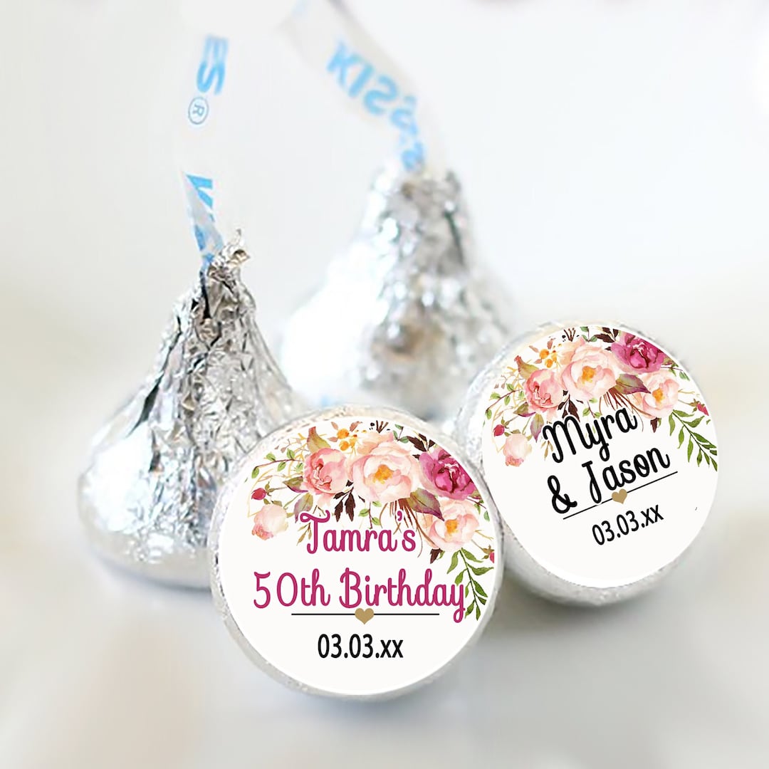 Pink Rose Candy Kiss Stickers: Personalized Party Favor Labels - Etsy