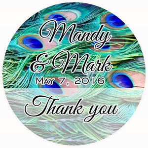 Glossy Round Peacock Labels - Peacock Favor Labels - Peacock Stickers ...