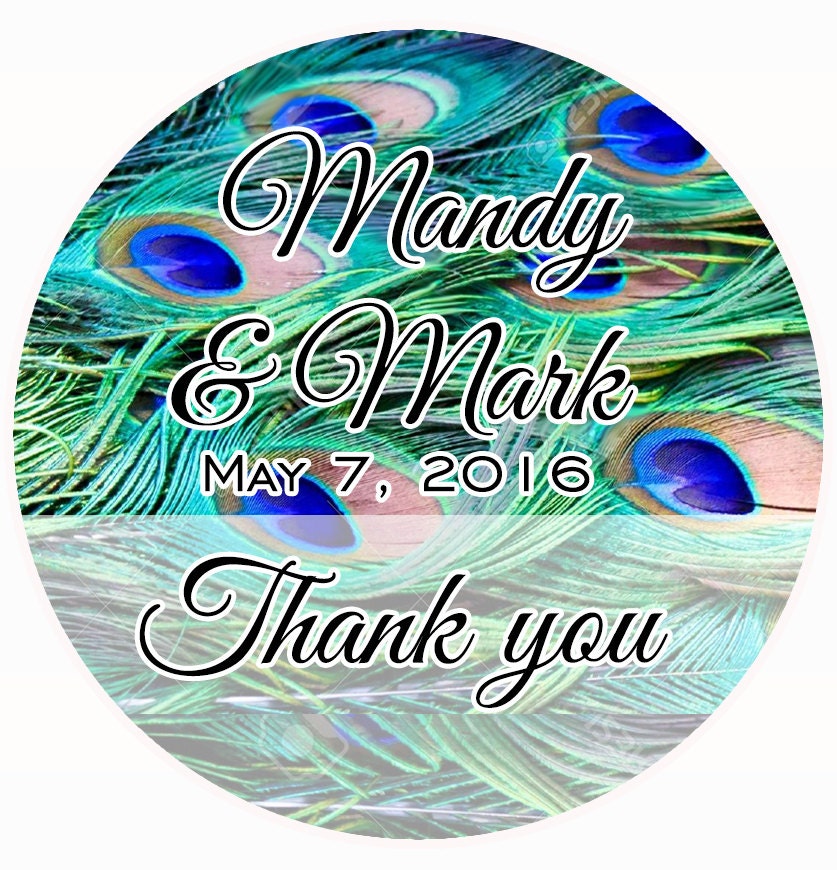 Glossy Round Peacock Labels - Peacock Favor Labels - Peacock Stickers ...